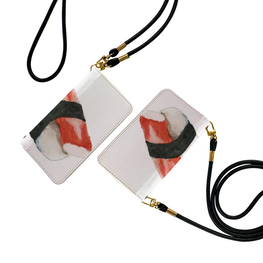 商品特徴・ショルダー付き手帳型スマホケース・シームレスな全面デザイン（内側は落ち着いたオフホワイト）・外側は高品質の人工革を使用・内側にはスマホを装着するケースが付属・機種専用のカメラホール仕様でケースを装着したままの撮影が可能・ワンセグや...