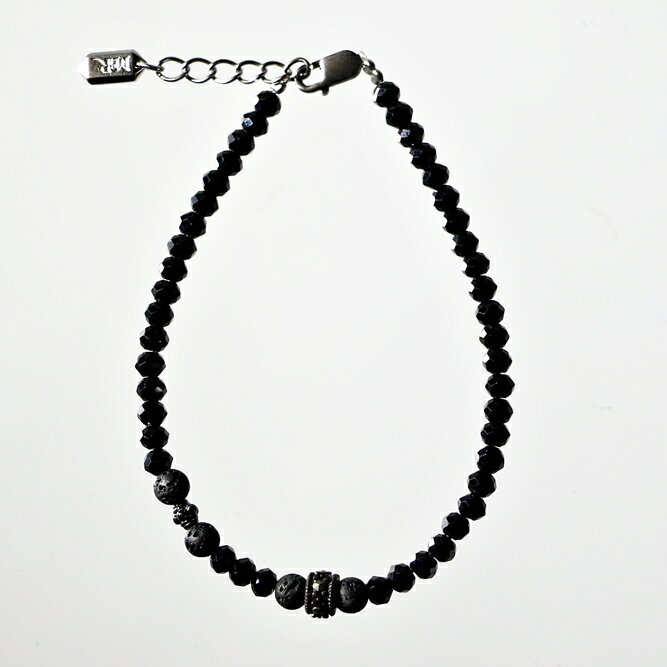 【商品名】ブラックスピネルMC4M&ラバーFR4.5Mブレスレットw/svマーカサイト入りリングD6×4M、svスターダストボール(Gp)【商品コード】MR15071【サイズ】17.5〜19.0cm【素材】スピネル◇スピネル◇サファイアのよ...