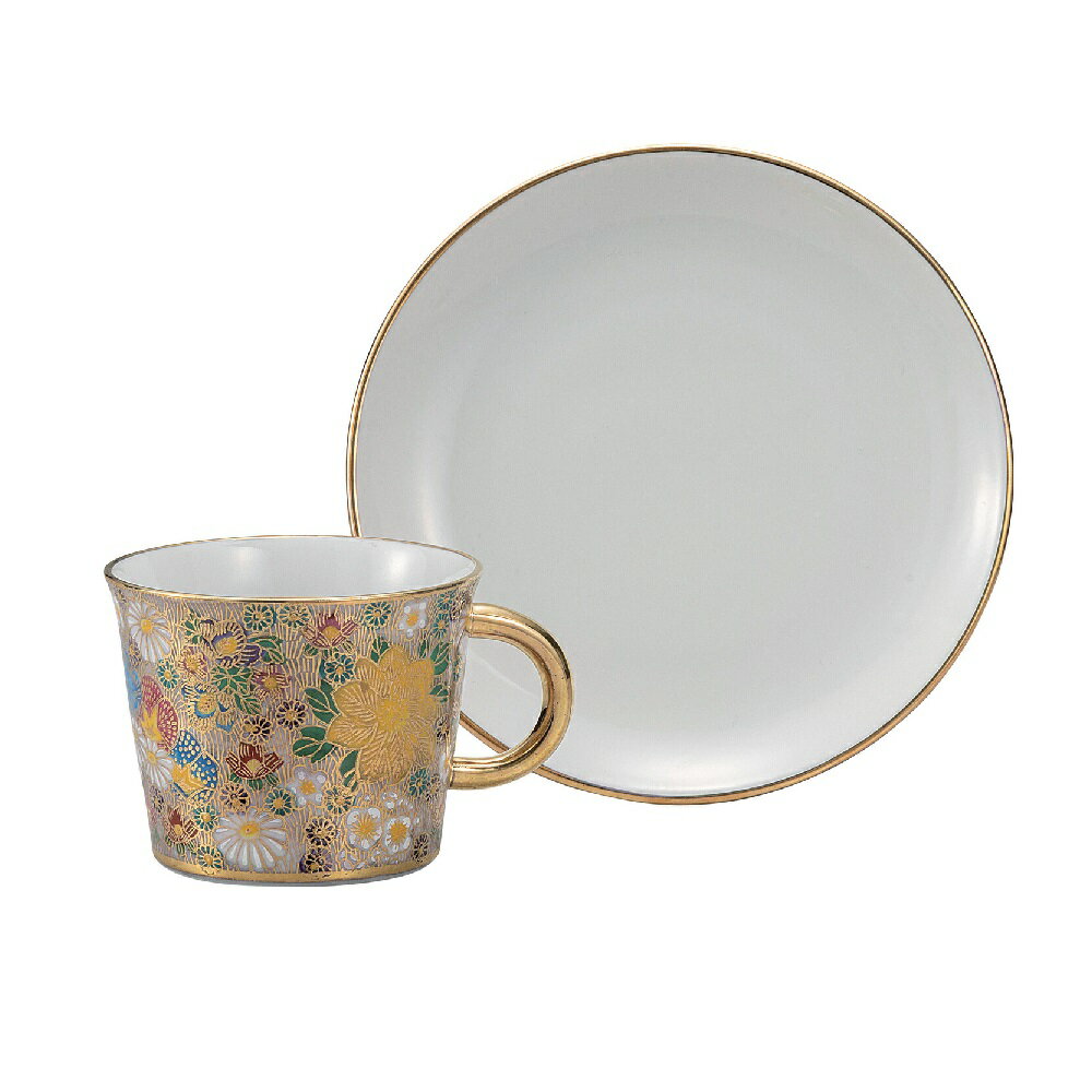 サイズ：カップ径8 高6.5 (cm) ソーサー径15 (cm) ■素材：磁器 ■生産地：日本（九谷焼） コーヒーや紅茶等を楽しむための、九谷焼の華やかなカップとソーサーです。 九谷五彩の施された器で、楽しいひと時に彩を添えていただけます。...