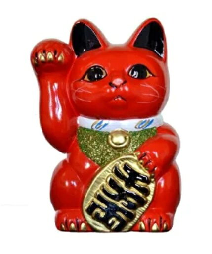 ■別売り座布団はこちら　 開運招き猫。 常滑焼の縁起置物・貯金箱です。 赤い猫は『病を防ぐ』として、 右手を上げる猫は『お金を招く者』として 左手を上げる猫は『お客を招く者』として 昔から縁起がいいものとされています。 サイズ：(6号)高さ...