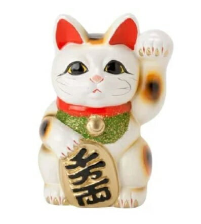 ■別売り座布団はこちら　 開運招き猫。 常滑焼の縁起置物・貯金箱です。 白い猫は『福招く者』として、 右手を上げる猫は『お金を招く者』として 左手を上げる猫は『お客を招く者』として 昔から縁起がいいものとされています。 サイズ：(6号)高さ...