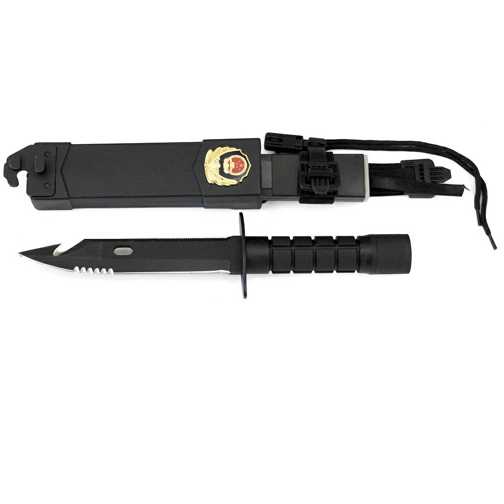 超レアな中国公安部のナイフです。 ブレードにはワイヤーカットが、シースにはドライバー各種、スリングショット、ウィンドウブレイカー、サバイバルキット、ワイヤーカッターなどが装備されています。 全長29cm、刃長16.5cm (注)ハンドル内に...