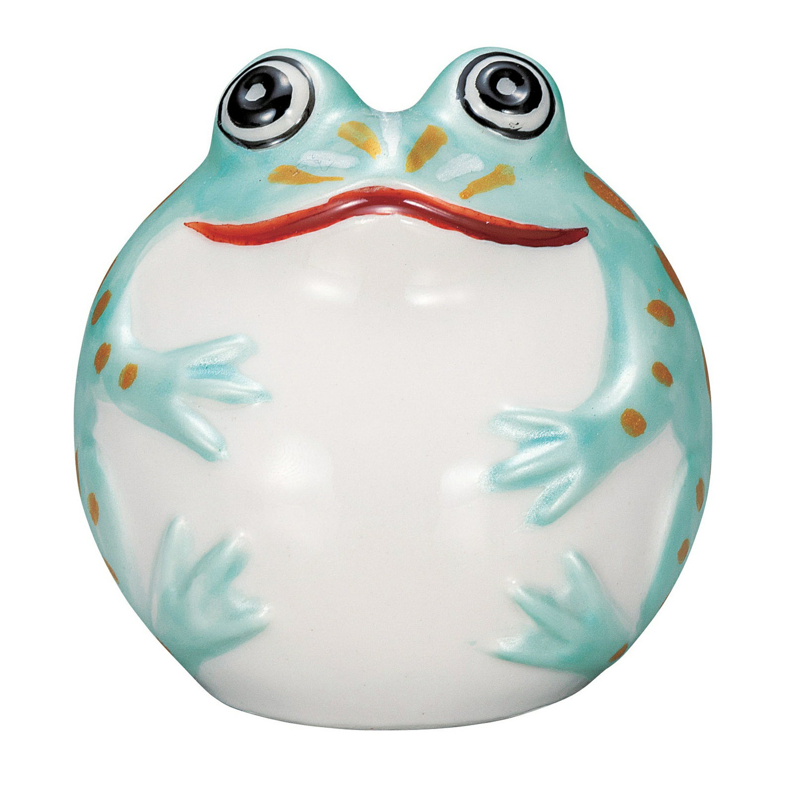 サイズ：幅7 奥行6.5 高7.5 (cm) ■素材：磁器 ■生産地：日本（九谷焼） 九谷焼で作られた蛙の置物です。 「無事に帰る」「お金や福が返る」「若返る」「子孫繁栄・豊作」「商売繁盛」「長寿・無病息災・魔除け」など、さまざまな幸運や繁...