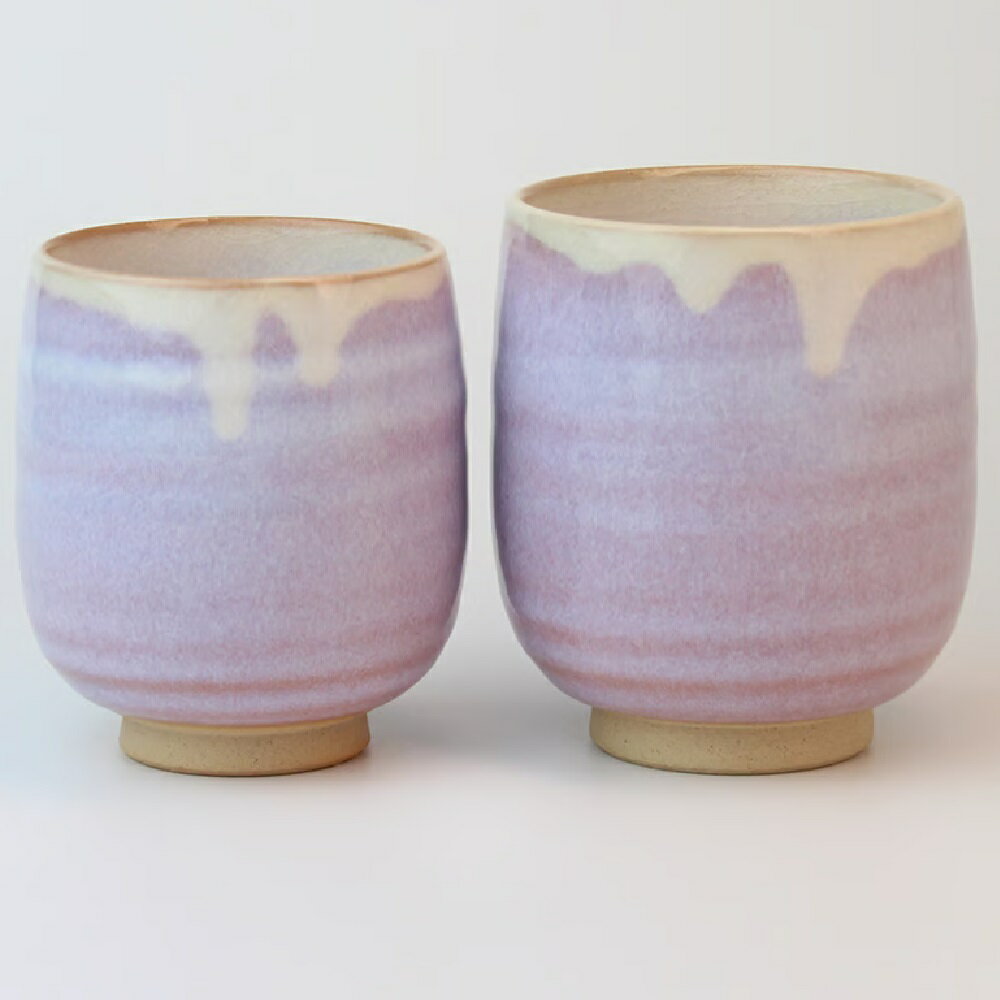 サイズ： 湯呑小：約φ7.0×H8.0cm（210ml） 湯呑大：約φ8.0×H9.0cm（270ml） 素材：陶器 生産地：日本（萩焼） 作家：椿秀窯 ■取り扱い 電子レンジは、温め程度なら使用可能です。 食洗機をご使用の際は、食器同士が...