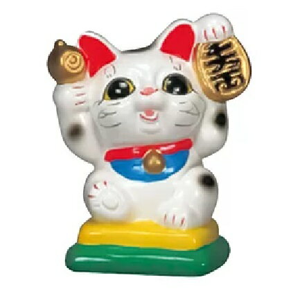 開運招き猫。常滑焼の縁起置物です。 白い猫は『福招く者』として、 右手を上げる猫は『お金を招く者』として 左手を上げる猫は『お客を招く者』として 昔から縁起がいいものとされています。 サイズ：(4号)高さ12.5cm 生産地：日本 素材：陶...