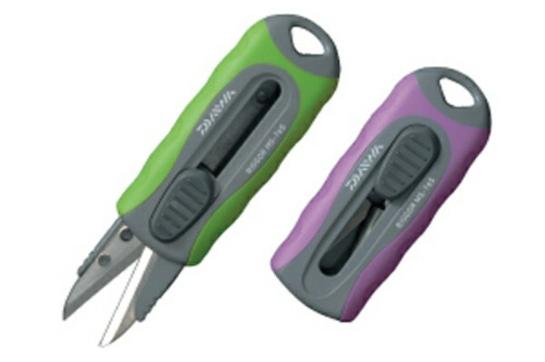 カラー　パープル、グリーン※カラーはお選び頂けません。　対応ライン　鮎用メタルライン　ナイロン　フロロカーボンMS-76S：鮎用メタルライン対応■手に持ちやすく滑りにくいラバーグリップ■サビに強い高硬度ステンレス鋼■刃先が本体に収納できるワ...