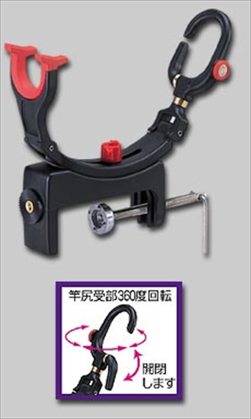 有効取付径φ15〜85mm　　　　　　　　　　　船小物用竿受のベストセラー「スーパー受太郎」が防波堤に上陸!機能そのままにパイプに取り付け可能となったので、海釣り公園の手すりパイプや安全柵に最適です。もちろんタテヨコ取付、首振り、角度調節は...