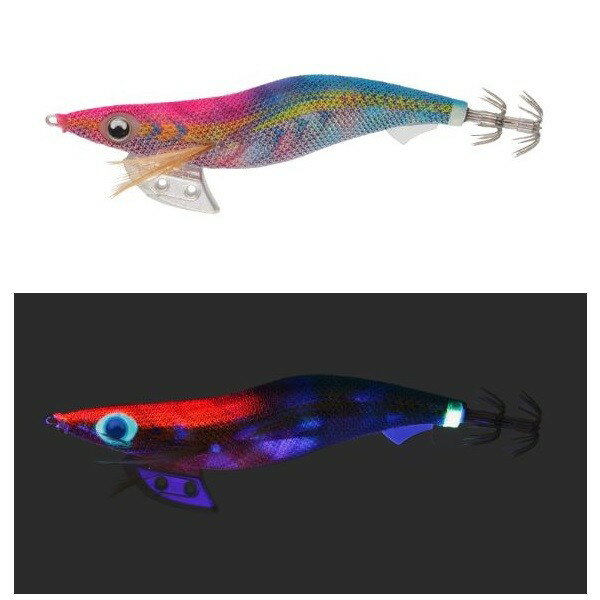 サイズ：3号　重量：16g　全長（針ヌキ）：90mm　カラー：スケスケキャンディ　布：ラメ布　ケイムラ虹ボディケイムラ発光で低活性のイカを攻略するエギ王K