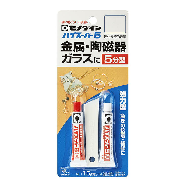 15g2液混合型エポキシ系接着剤で、5分で硬化が始まるスピードタイプです。金属・ガラス・陶磁器などの硬い物を、カッチリ硬く接着します。※掲載している商品の画像は代表画像を表示しています。また実物と色が違って見える場合があります。あらかじめご...