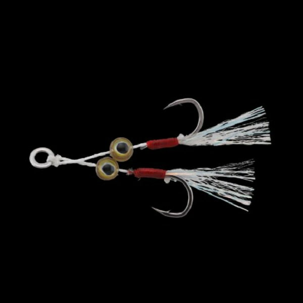 SLS（スーパーライトショア）専用ジグ”ビッグバッカー FIT JIG”のアシストフックのスペアパーツ。特徴的な目玉ビーズとティンセルにより構成された目力フック。このフックにより一つのジグが小魚の群れを演出し、アピール力を高めます。さらに、...