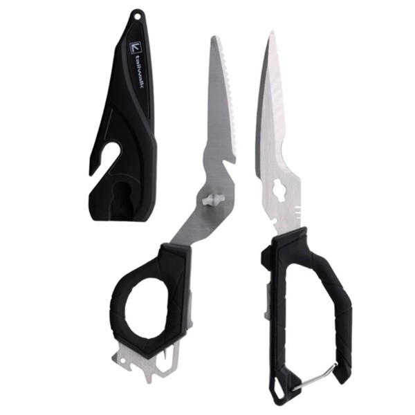 切れ味の鋭いステンレス素材の多機能シザース。さびにくく安全面にも配慮したセーフティーキャップ搭載。サイズ：243mm ※実物と色が違って見える場合があります。あらかじめご了承下さい。