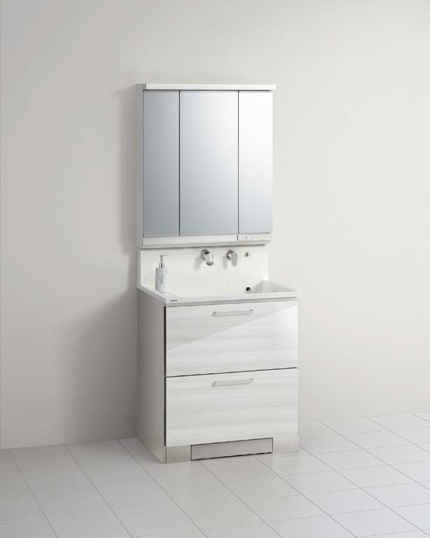 間口750mm クリナップ 洗面化粧台（S エス） （3面鏡）【セット内容】1.ミラーキャビネット（3面鏡／ LED） ... M-753SRNE2.洗面化粧台オールスライドタイプ （体重計収納付き） ..BSRH75KWSSWCWTSIキ...