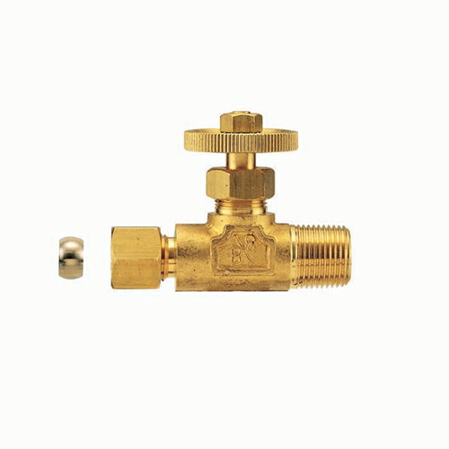 【MV100RS 寸法：8×3/8】 ミヤコ ミニチュアバルブソロバン玉入　ストレート型(片口) 継手・バルブ水、湯、油、エアー用バルブ。管、管継手、器具などと銅パイプ・ホースとの接続用です。使用温度　80℃以下●材質:黄銅製寸法：8×3/...