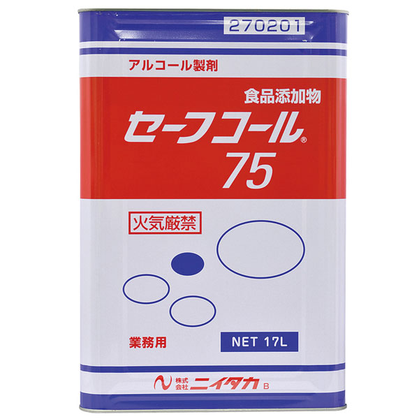商品名ニイタカ セーフコール7517L製品型番270201製造販売元ニイタカ内容量17LJAN4975657270068成分エタノール 67.89％、グリセリン脂肪酸エステル 0.20％、グリセリン 0.20％、クエン酸ナトリウム 0.05...
