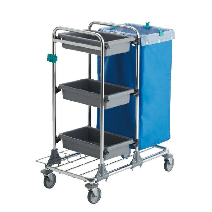 山崎産業　TTSテクノカート80 無駄のないすっきりしたスチール製カート。 用途）中規模の商業・公共施設 おすすめポイント！ ・装着位置を変えられるモップキャッチ ・走行時にも小物が落ちにくい深型トレー 【標準装備】 トレー3ヶ、ダストパッ...