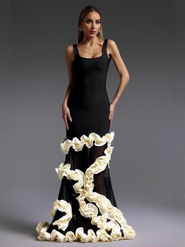 ・カテゴリ: イブニングドレス・ネックライン: Uネック・袖丈: ノースリーブ・サイズ展開: XS, S, M, L, XL・デザイン要素: プリーツ・スタイル: 個性ストリート・ドレスシルエット: 小さなトレーン・加工: アラン模様