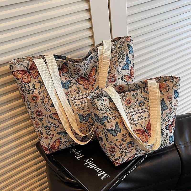 ・カラー: 2025m色蝴蝶大款、2025m色蝴蝶小款、2025黒色蝴蝶大款、2025黒色蝴蝶小款・スタイル: ユニセックス・素材: 帆布・バッグタイプ: トートバッグ・サイズ: 大・流行要素: ステッチ・裏地: ポリエステル・形状: 縦型...