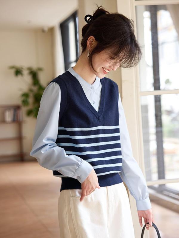 ・厚み: 中厚・デザイン: フェイクツーピース・スタイル: プルオーバー・シルエット: ルーズ・袖型: パフスリーブ・襟型: ポロ襟・袖丈: 長袖・着丈: 普通 (50-65cm)・サイズ: M,L,XL,XXL・スタイルタイプ: 通勤