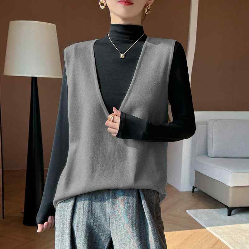 ・着丈: 普通款 (50-65cm)・襟型: Vネック・柄: 無地・素材: ウール・主素材含有率: 30%以下・カラー: ホワイト,グレー,ブラック・サイズ: S,M,L・スタイル: 通勤・襟口: プルオーバー・シルエット: ルーズ・対象性...