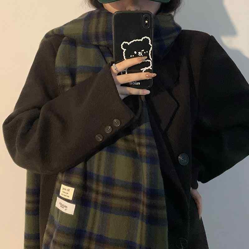 ・素材: アクリル100%・色: グリーン,ベージュ・サイズ: 206×70cm・丈: ロング・スタイル: 文艺・織り方: 平織り・デザイン要素: 非対称・機能: 保温