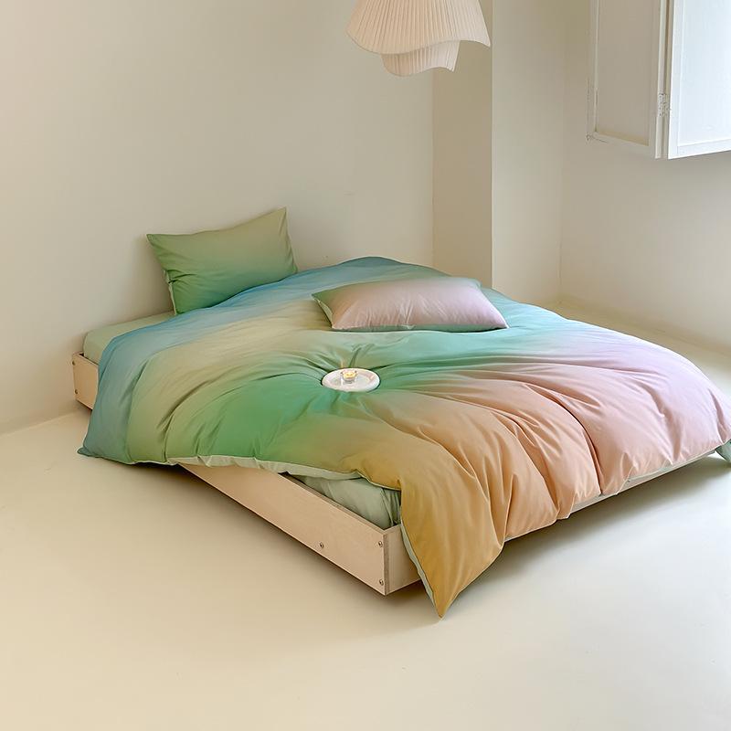 ・素材: 長綿・柄: 無地・色: グリーン,パープル・タイプ: ベッドシーツ式・糸数: 100番手・染色加工: 色織・織り加工: 磨毛・重さ: 500g以下・セット内容: 四件セット・サイズ: 1.5mベッドシーツ式四件セット(掛け布団カバ...