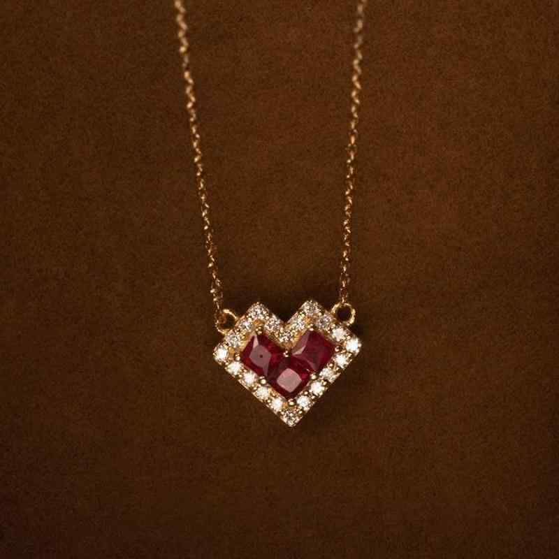 ・素材: 925シルバー・形状: ハート・色: 赤石+18Kゴールド,赤石+ホワイトゴールド・長さ: 約45cm（調整可能）・種類: ペンダント・スタイル: ファッション通勤、高級感・流行要素: ハート形状