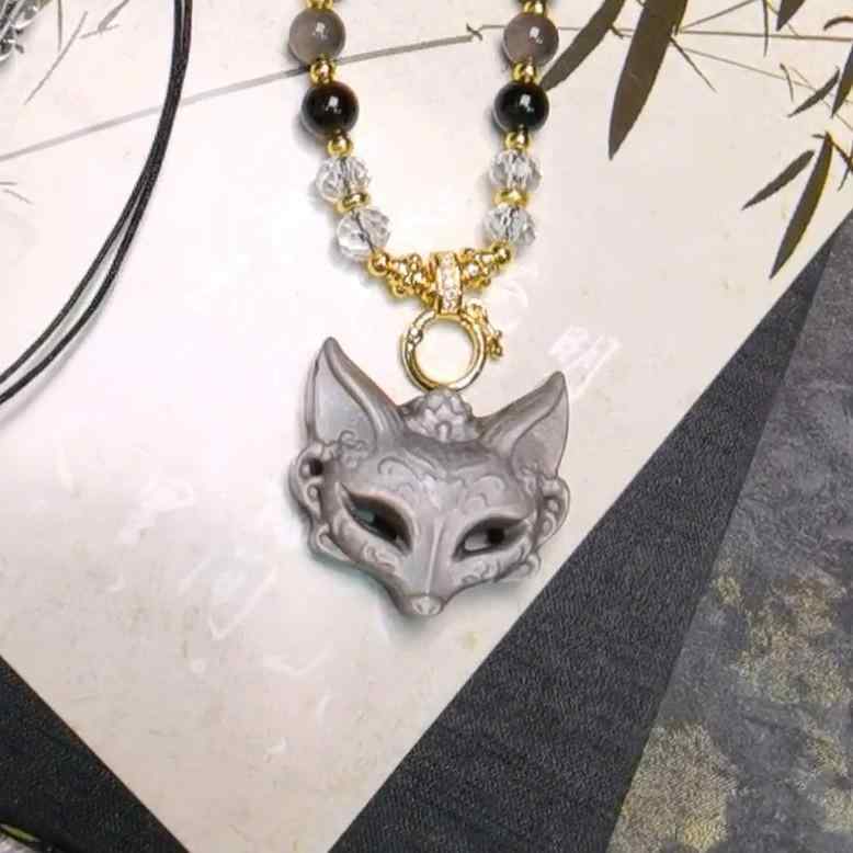 ・素材: オブシディアン・加工: 研磨・形状: 動物/十二支・チェーンスタイル: スタンダードチェーン・ペンダント素材: クリスタル・長さ: 41cm-50cm・カラー: 小型九尾面具狐,大型九尾面具狐・流行要素: 狐・スタイル: INS風...
