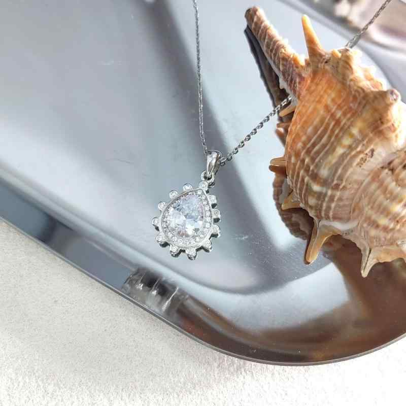 ・素材: シルバー・加工: メッキ・形状: 水滴型・チェーン形状: O字チェーン・ペンダント素材: 925シルバー・長さ: 41cm-50cm・カラー: 7x9mmジルコン款(ペンダント),7x9mmジルコン款(ペンダント+ネックレス),7...