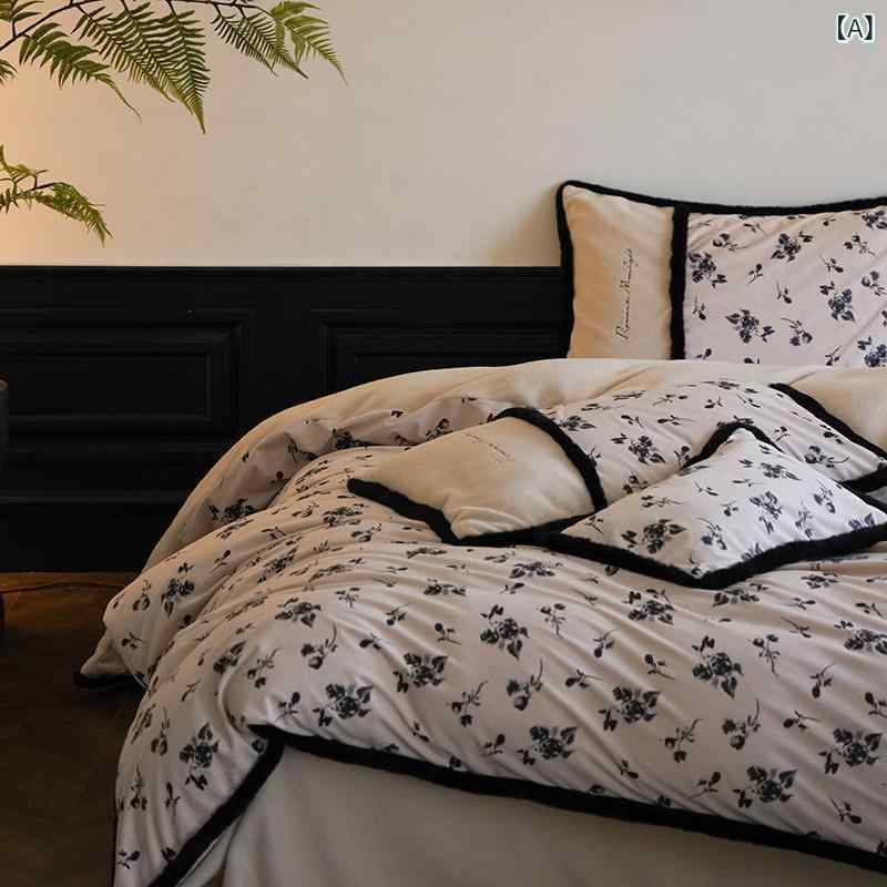 ・素材: ミルクフランネル・パターン: 植物花卉・スタイル: ベッドシーツ式・デザイン: ローズポエム-ホワイト,ローズポエム-パープル,モーニングガーデン-ホワイト,モーニングガーデン-グリーン・サイズ: 1.5m床四件セット(掛け布団カ...