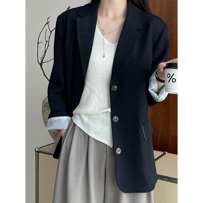 ・柄: 無地・シルエット: ルーズ・着丈: 中長款・襟型: テーラードカラー・袖丈: 長袖・袖型: ストレート袖・ディテール: サイドスリット・生地: スーツ生地・主素材: ポリエステル・カラー: ブラウン,ネイビー・サイズ: M,L・スタ...