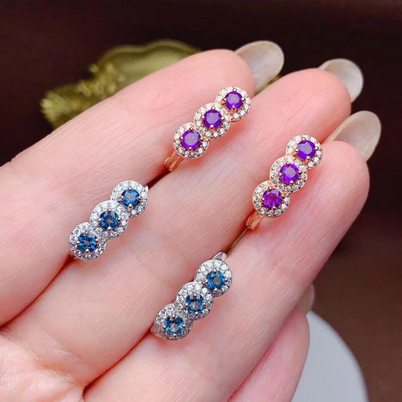 ・素材: 925シルバー・形状: ジオメトリック・加工: メッキ・色: アメジスト、ロンドンブルートパーズ、ブラックスピネル・スタイル: ナチュラル・スタイル分類: 清新スイート・対象: 女性用