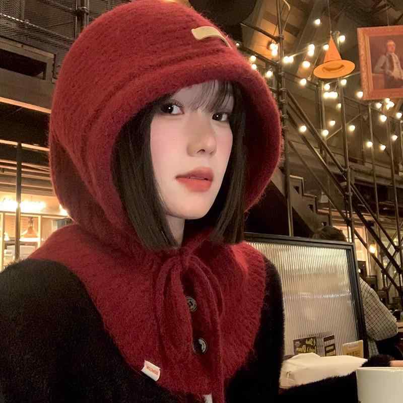 ・形状: 丸頂無檐・カラー: 赤・サイズ: M (56-58cm)・機能: 保温, 防風・加工: ニット