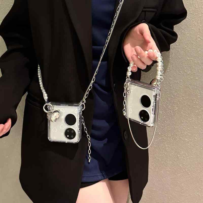 ・素材: ポリカーボネート・スタイル: バックカバー式・流行要素: カートゥーン、DIY、キーホルダー、チェーン・加工: 刻印・カラー: ハートパールチェーン+ショートチェーン、ハートパールチェーン+ロングチェーン、透明・対応機種: Hua...