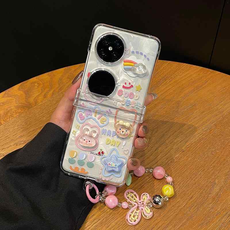 ・スタイル: 透明・色: 透明ケース好運グラフィティ,兎四件セット,ピンク蝶チューリップビーズ串・対応機種: ファーウェイ Pocket 2,ファーウェイ Pocket 2アートカスタム版,ファーウェイ Pocket S,ファーウェイ P5...