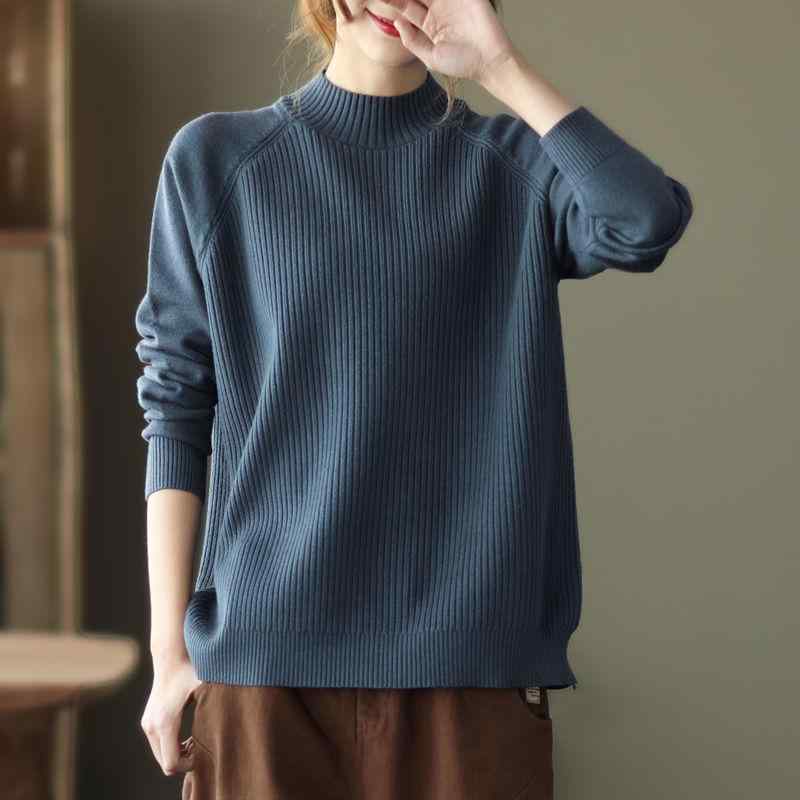 ・素材: コットン・主素材成分: コットン 30%-50%・厚み: 中厚・セット: 単品・デザイン: プルオーバー・シルエット: ルーズ・袖タイプ: ラグラン袖・襟タイプ: ハーフハイネック・袖丈: 長袖・流行要素: リブ・着丈: 普通 5...