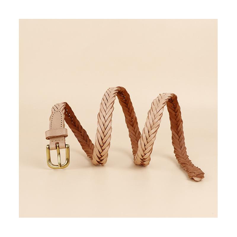・素材: 本革・皮質: ヘッドレイヤーカーフ・バックル素材: アロイ・留め具: ピン留め・装飾要素: ロープ結び・色: シャンパン,ブラウン・幅: 2-4cm・長さ: 100cm・スタイル: レトロ・加工: 手編み・テイスト: ナチュラル