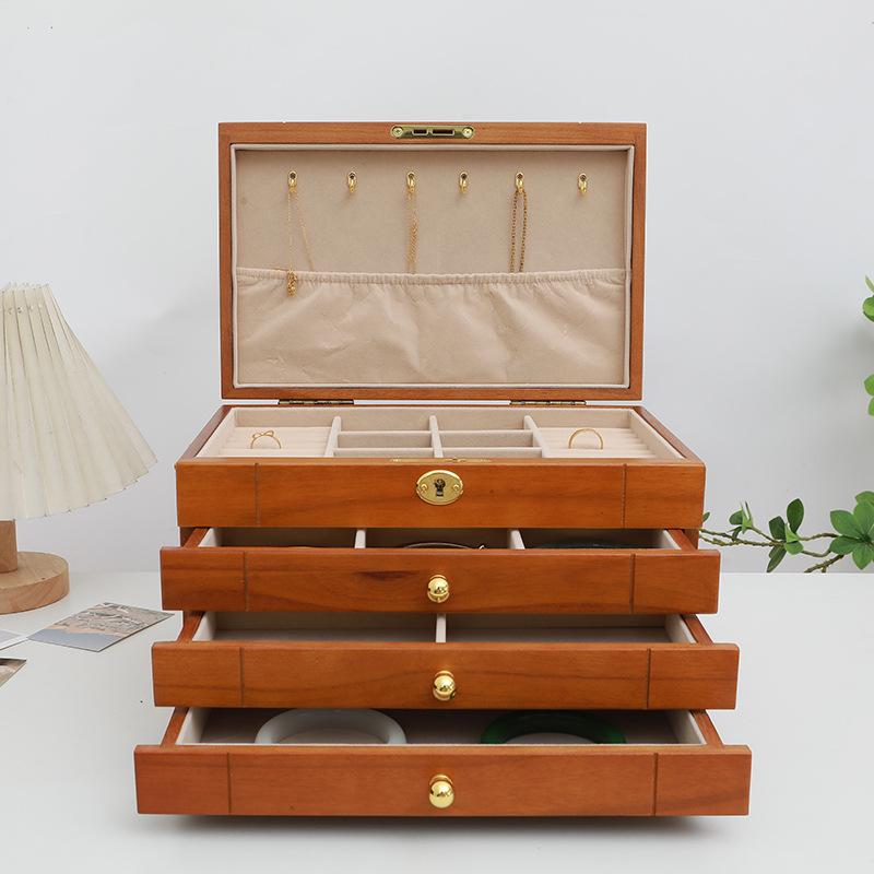 ・素材: 木質・スタイル: レトロ・硬度: 硬・パターン: 無地・サイズ: 35*23.5*24cm・カラー: 桐木三抽浅色米色内衬,桐木三抽黒胡桃色绿内衬