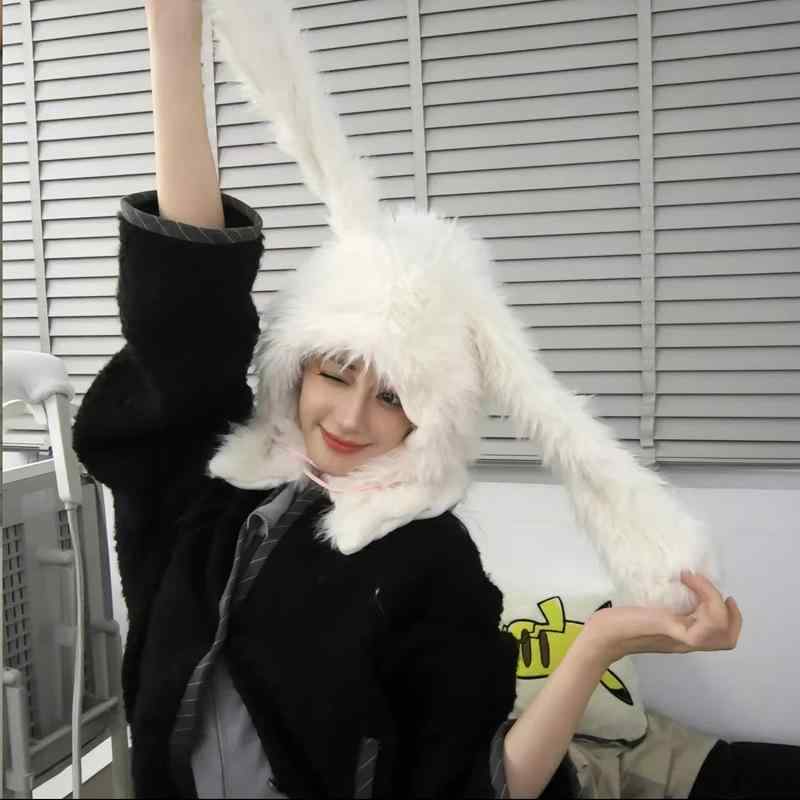 ・色: 白・生地: コットン混紡・主素材: ポリエステル・主素材含有率: 31%～50%・加工: ニット・帽頂: 丸頂・帽檐: 無檐・機能: 保護、保暖、風防・スタイル: 可愛い、甘美・デザイン要素: うさ耳