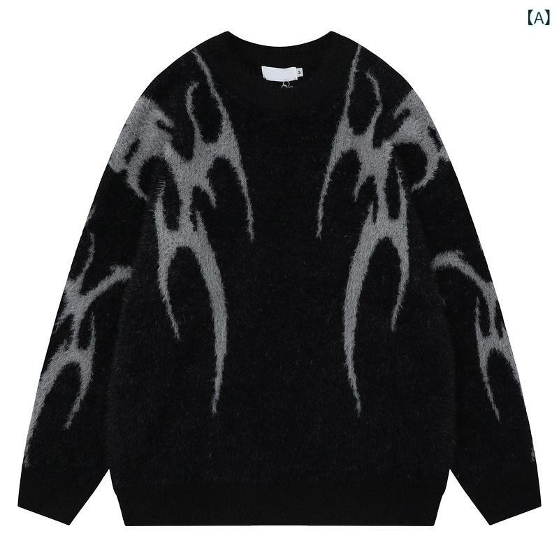 ・形状: ルーズ・首元: クルーネック・袖丈: 長袖・厚み: 普通・スタイル: ストリート・加工: 提花・素材: モヘア90%、ナイロン・用途: カジュアル・シーズン: 冬・性別: メンズ・対象: 青少年・色: ブラック、パープル・サイズ:...