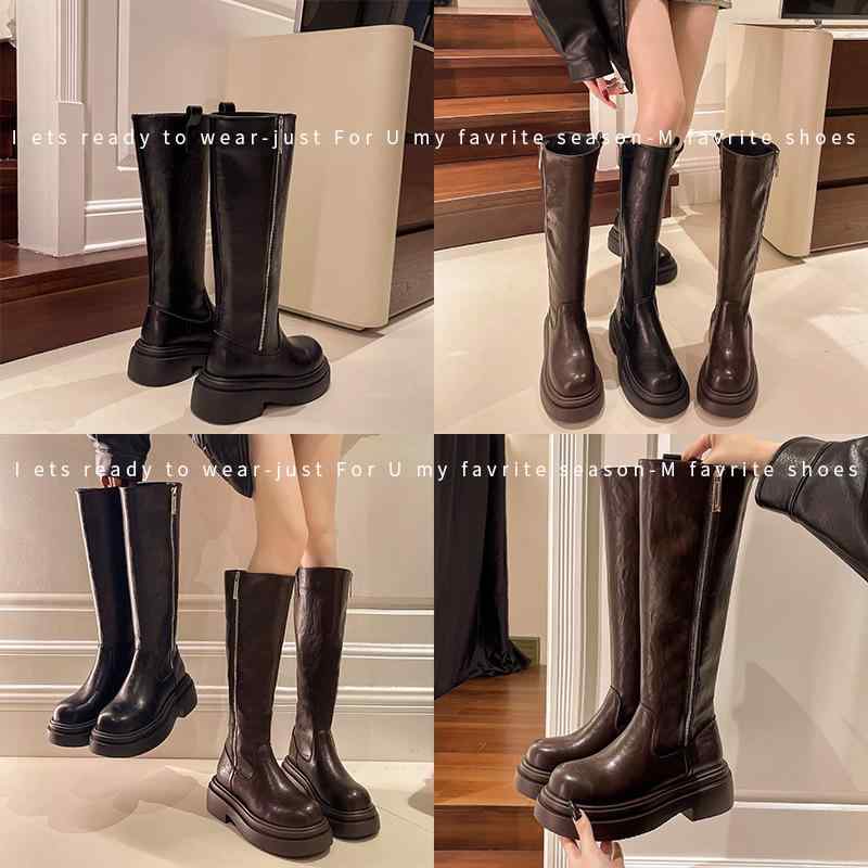 ・適用年齢: 成人・アッパー素材: 合成PU・ソール素材: ゴム・適用性別: 女性・スタイル: ブリティッシュ・トゥ形状: ラウンド・ヒール形状: スクエアヒール・ヒール高: 中ヒール (3-5cm)・ブーツタイプ: ロングブーツ・デザイン...