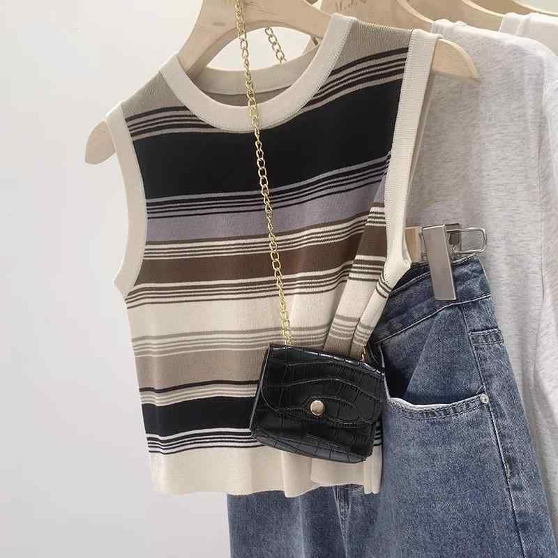 ・スタイル: プルオーバー・着丈: 短め・襟型: 丸首・柄: ストライプ・流行要素: 配色・色: 黒,オレンジ,青,緑,紫・サイズ: S,M,L・スタイルタイプ: 通勤・対象年齢: 成人・対象性別: 女性・版型: スリム・商品カテゴリ: ベスト