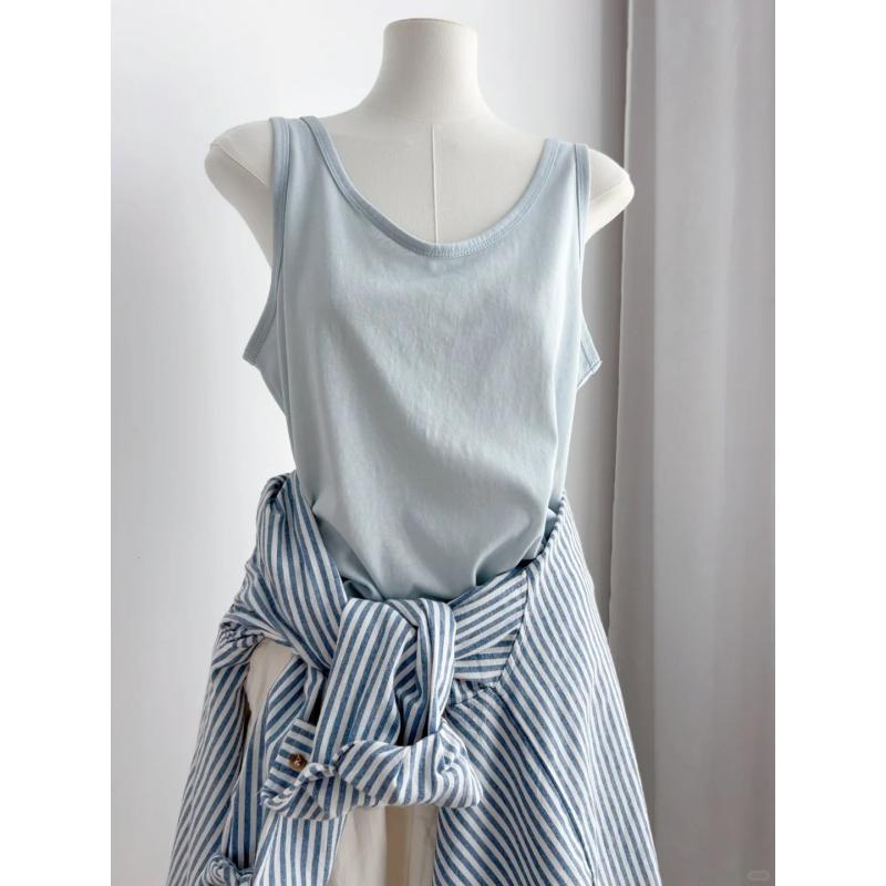 ・袖丈: ノースリーブ・シルエット: ストレート・着丈: 普通款(50cm超65cm以下)・デザイン: 無地・生地: コットン・コットン含有率: 30%以下・カラー: ホワイト,ブルー・サイズ: S,M,L,XL・スタイル: シンプル・対象...