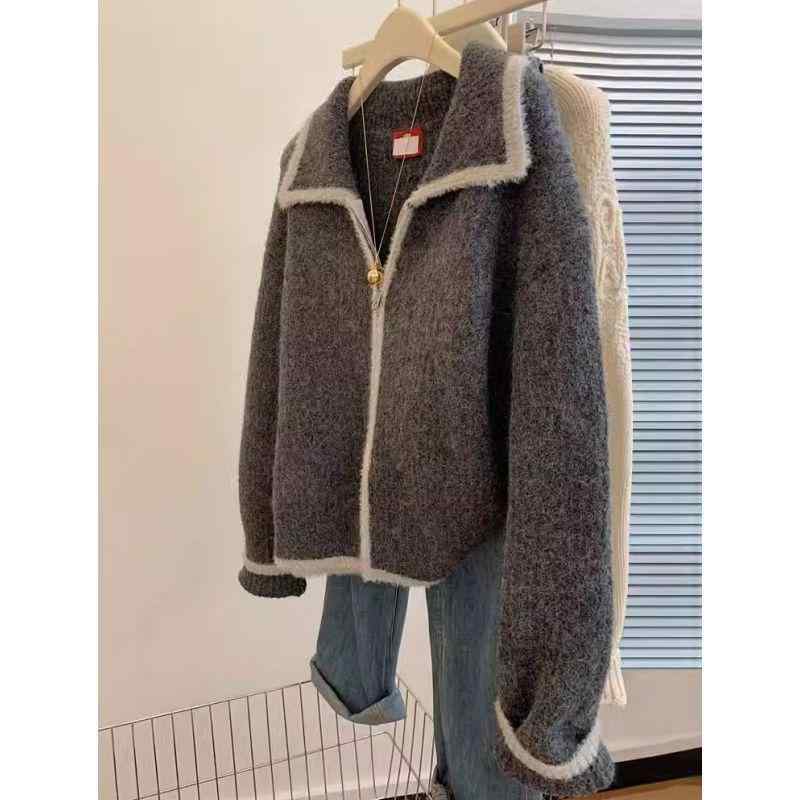 ・素材: アクリル・柄: 配色・厚み: 中厚・スタイル: 開襟・組み合わせ: 単品・版型: 標準・着丈: 普通丈(50-65cm)・襟型: 折り襟・袖丈: 長袖・袖型: 標準袖・加工: 複合・色: グレー・サイズ: S,M,L・前立て: ジ...