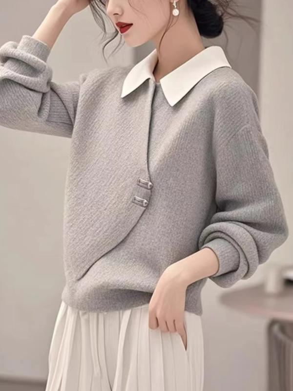 ・素材: コットン50-70%、ポリエステル30-50%・柄: 無地・厚み: 中厚・デザイン: フェイクツーピース・タイプ: 開襟・シルエット: スリム・袖丈: 長袖・袖型: 普通袖・襟型: ポロ襟・装飾: 配色・着丈: ミドル(50-65...