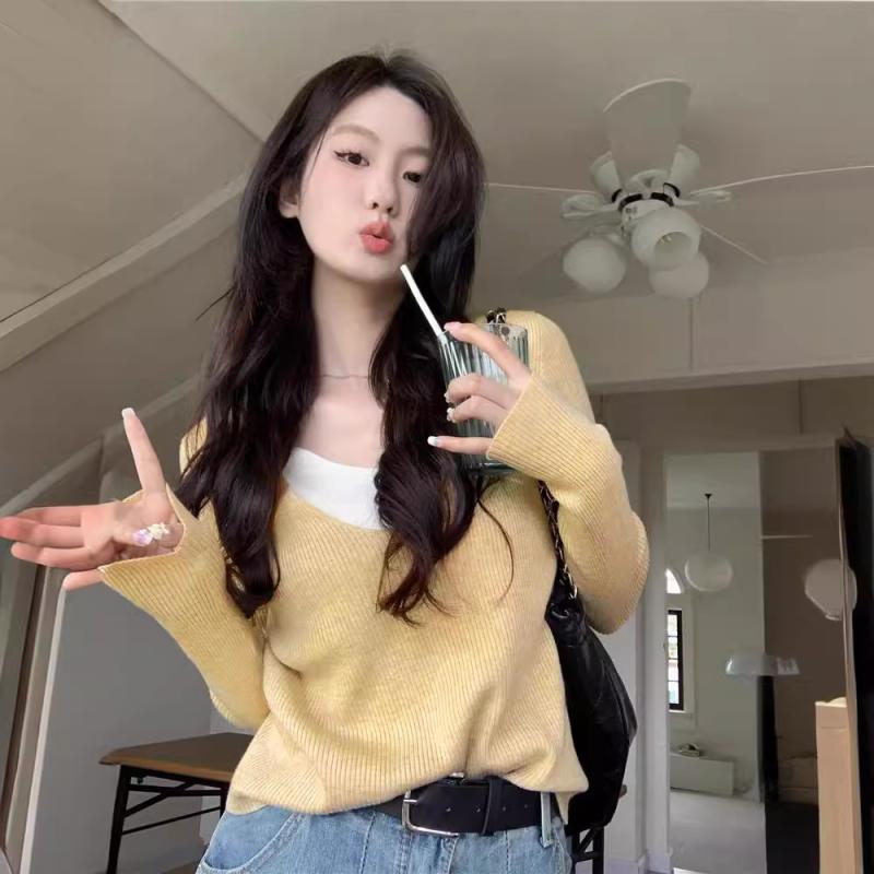 ・素材: ニット・厚さ: 中厚・スタイル: ベーシック・版型: スリム・袖型: ストレート・領型: Vネック・袖長: 長袖・流行要素: スプライス・衣長: 普通(50-65cm)・加工: ノンアイロン・カラー: 黄,黒,灰・サイズ: S,M...