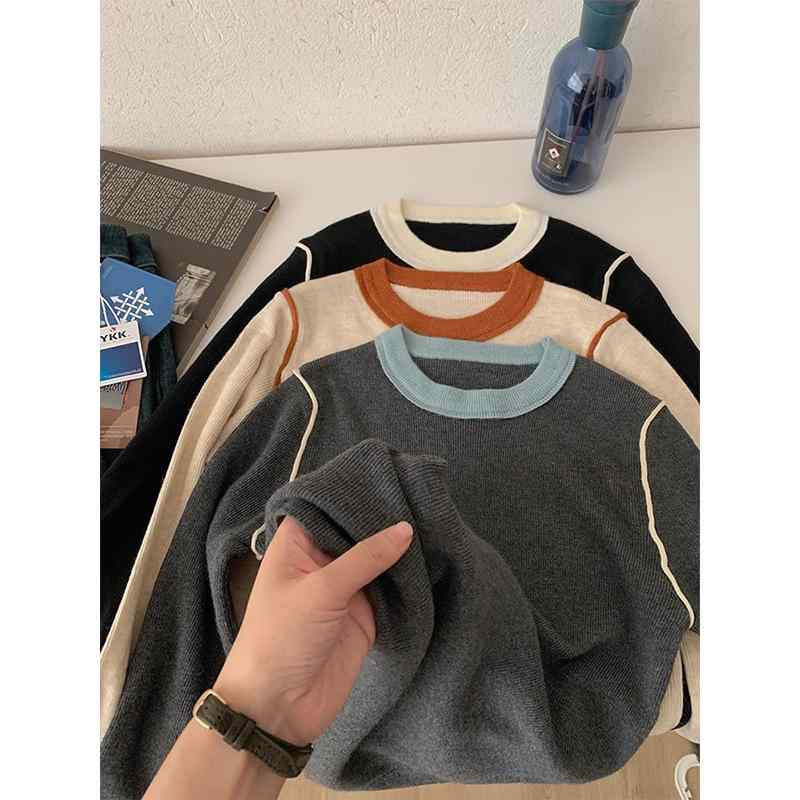 ・素材: ポリエステル・厚み: 中厚・スタイル: プルオーバー・組み合わせ: 単品・シルエット: スリム・着丈: 普通丈(50cm超65cm以下)・ネック: クルーネック・袖丈: 長袖・袖タイプ: 標準袖・デザイン要素: 配色・カラー: グ...