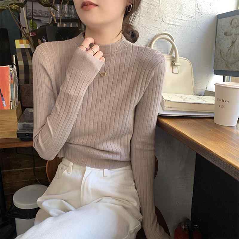 ・柄: 無地・厚み: 中厚・スタイル: プルオーバー・組み合わせ: 単品・シルエット: スリム・着丈: ショート (40cm超50cm以下)・襟型: 半高領・袖丈: 長袖・袖型: 普通袖・装飾: リブ・カラー: キャメル,黒,緑,杏色・サイ...