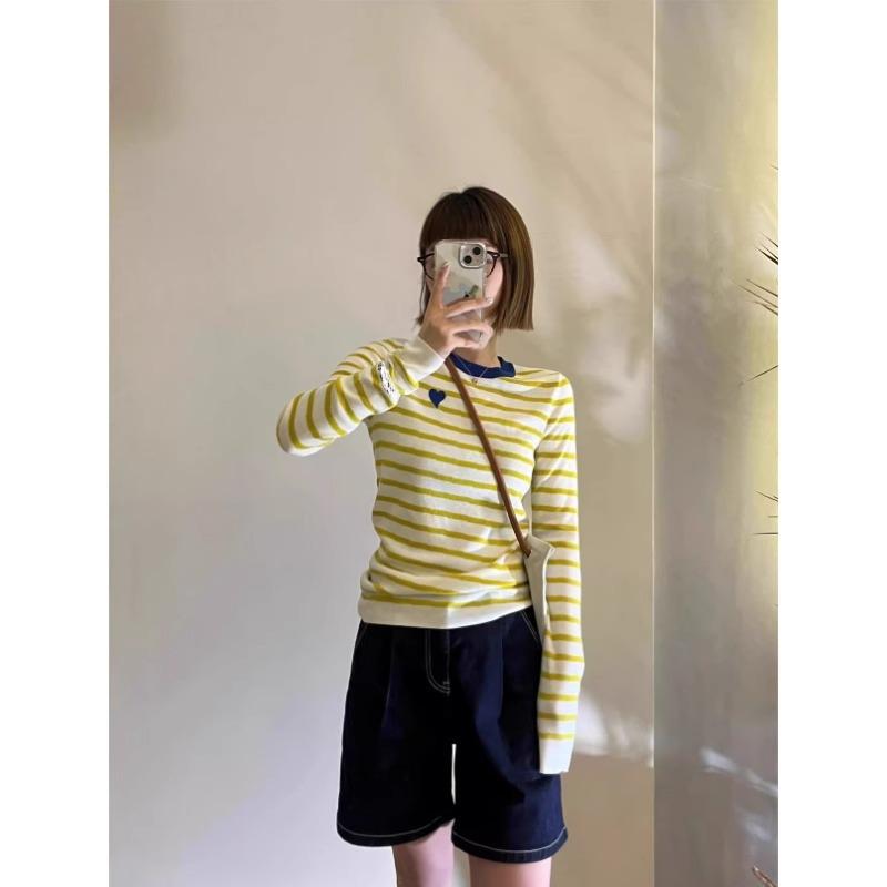 ・素材: ポリエステル・厚み: 中厚・款式: プルオーバー・袖型: レギュラースリーブ・襟型: ラウンドネック・袖丈: 長袖・要素: スプライス・加工: ノーアイロン・カラー: イエローストライプ・サイズ: S,M,L・タイプ: セーター