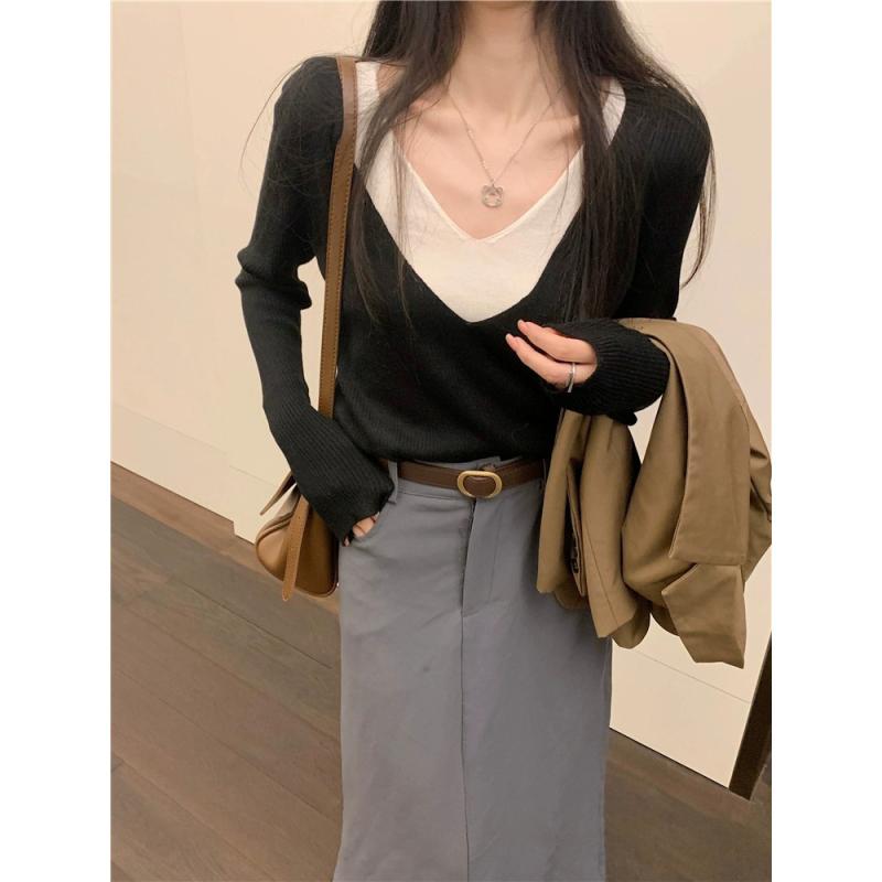 ・素材: ポリエステル・厚み: 中厚・スタイル: ベーシック・シルエット: スリム・袖丈: 長袖・ネック: Vネック・着丈: 普通 (50cm超65cm以下)・加工: ノーアイロン・カラー: イエロー,ブラック,グレー・サイズ: S,M,L...