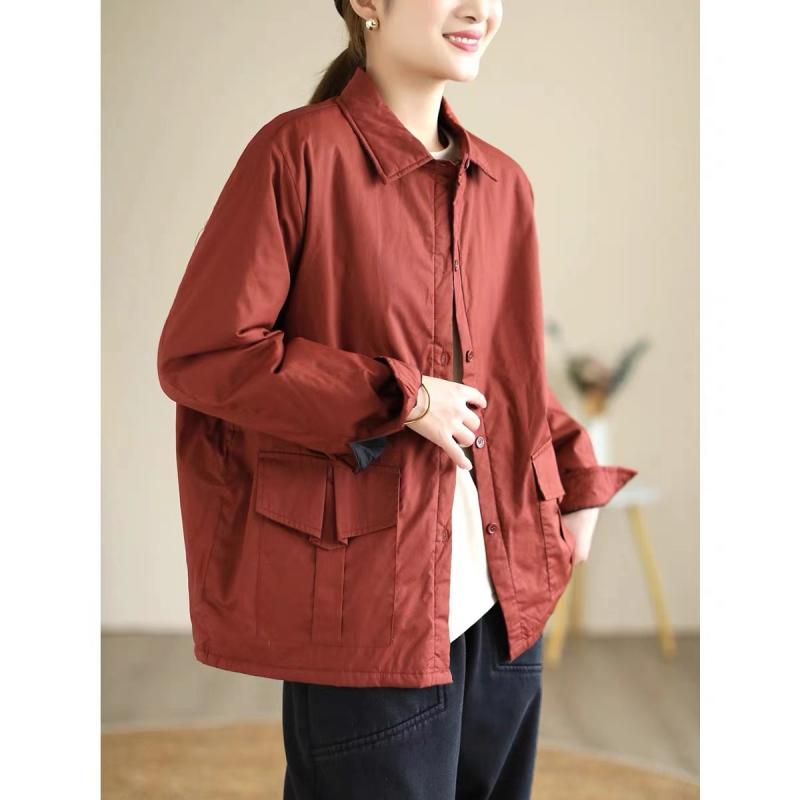 ・生地: コットン・主素材: コットン 70-80%・着丈: 普通 (50-65cm)・袖丈: 長袖・シルエット: ルーズ・襟型: ラペル・前立て: シングル・カラー: ブラック,カーキ,赤・サイズ: M,L,XL・厚み: 中厚・袖型: ス...